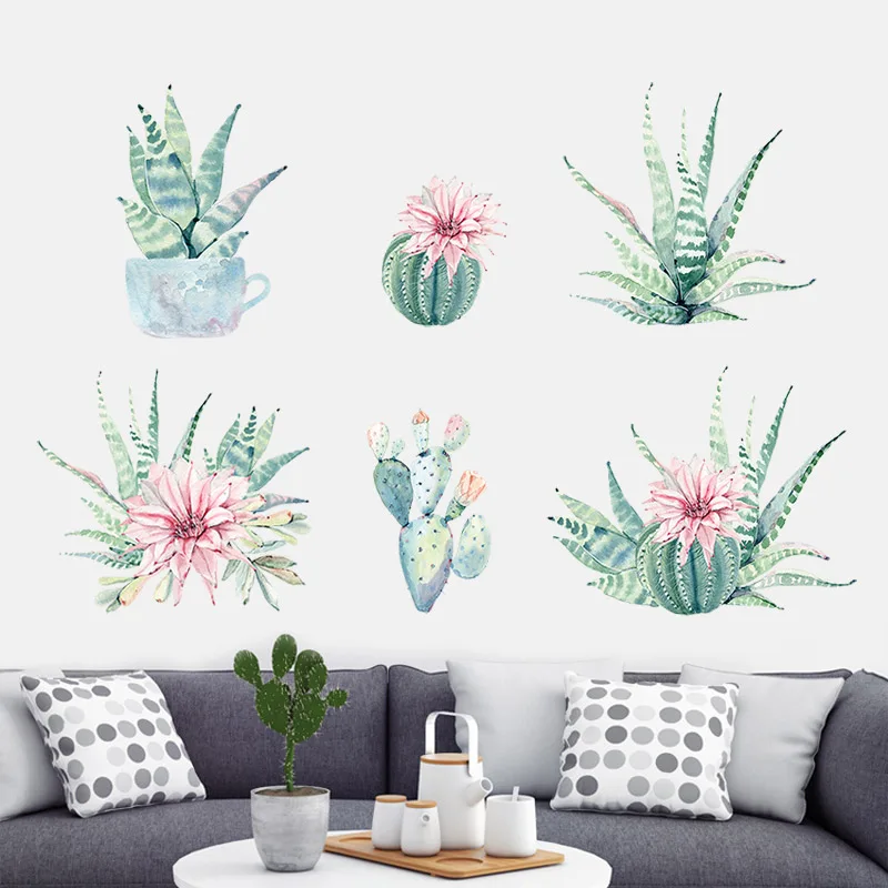 Diy 3d Cactus Vinly Wall Stickers Flower Living Room Bedroom Home ...