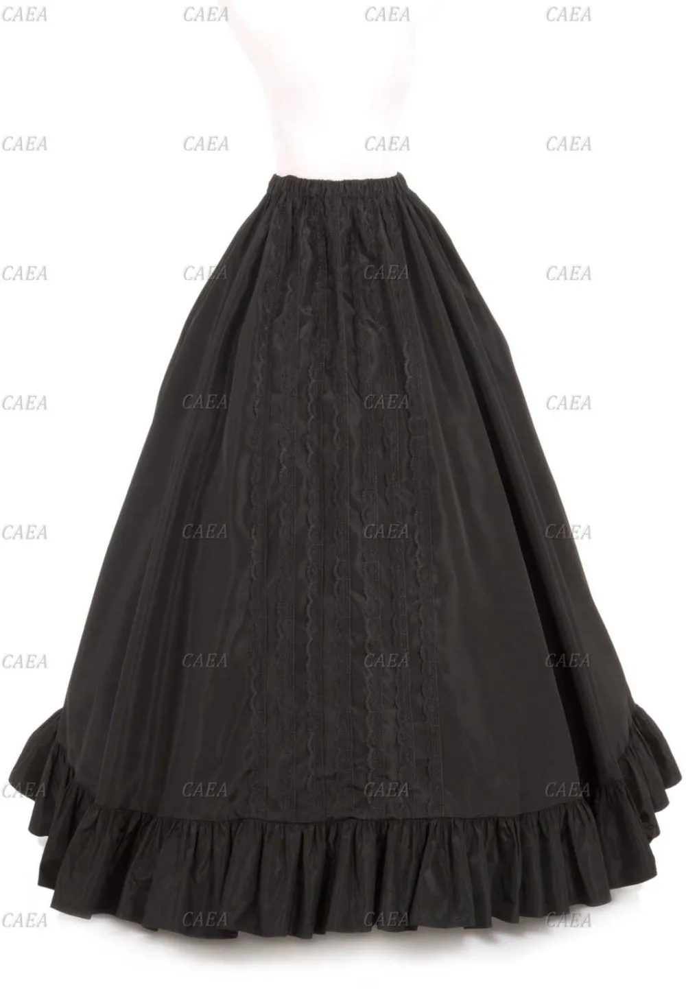 Ruffled Black Satin Vintage Styled Skirt Victorian Floor Length Skirt ...