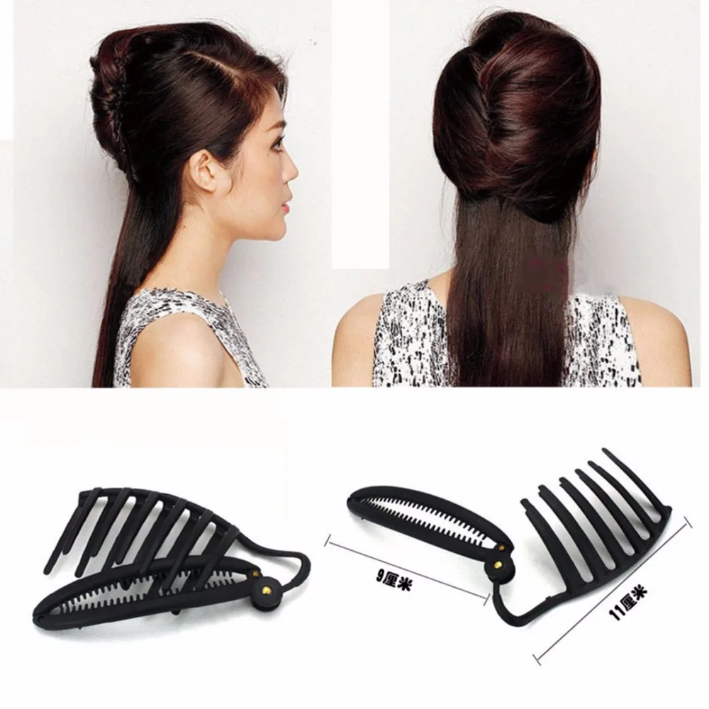 1pcs Black Plastic Hair Braider Updo Bun Comb And Clip Tool Set For Hair Twist Maker Holder