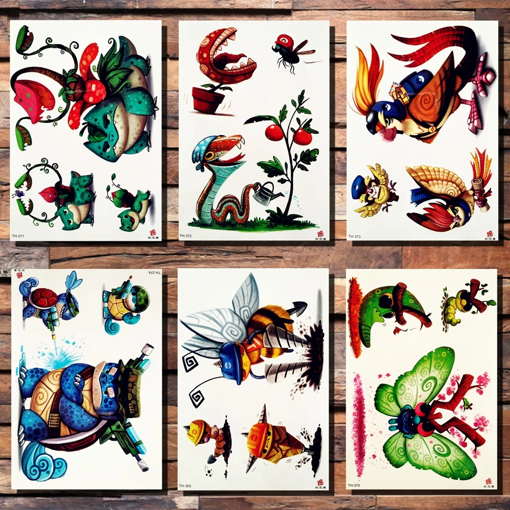 FANRUI Cartoon Bee Cannibal Flower Butterfly Temporary Tattoo Sticker ...