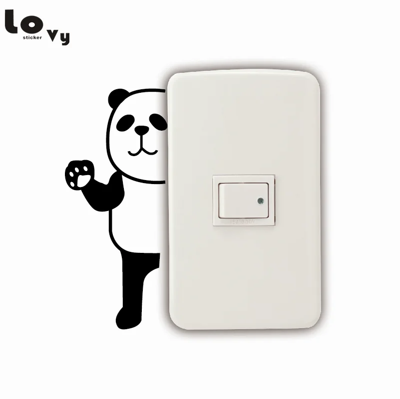 Cute Panda Waving Behind Light Switch Stciker Cartoon Animal Vinyl Wall ...