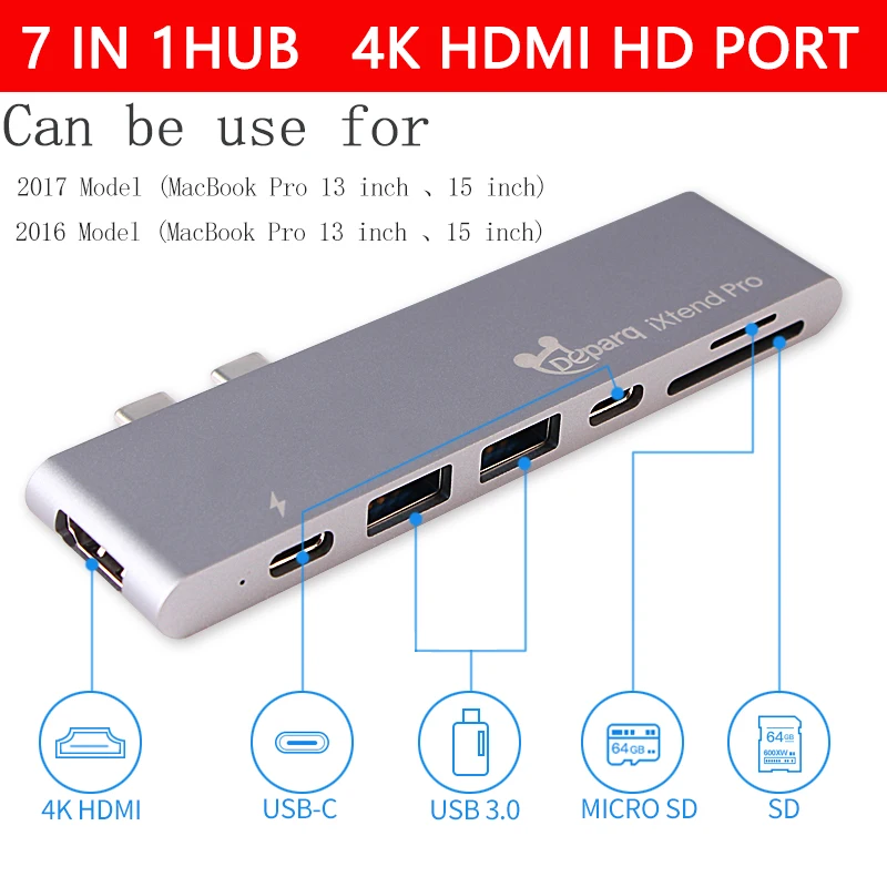 2017 new 7 port USB Hub double Type C To HDMI Adapter Dock Dongle USB C ...