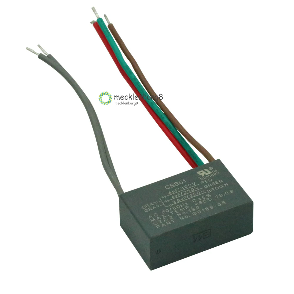 CBB61 Start Run CEILING FAN CAPACITOR 4uf+4uf+2.5uf 5 WIRE 250V/300VAC BM