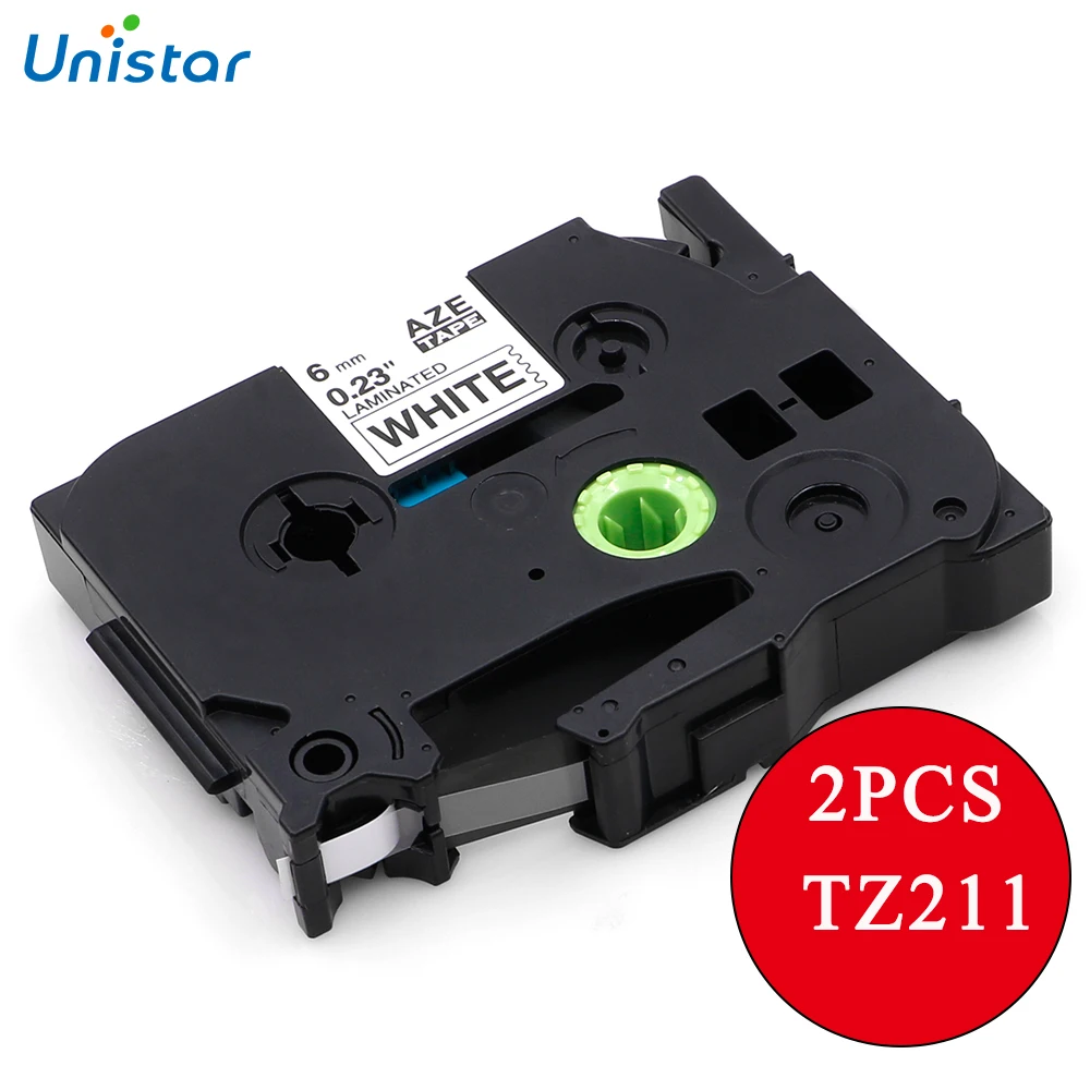 UNISTAR 2 PCS Labels Tape Compatible for Brother P touch Printer TZ211 ...