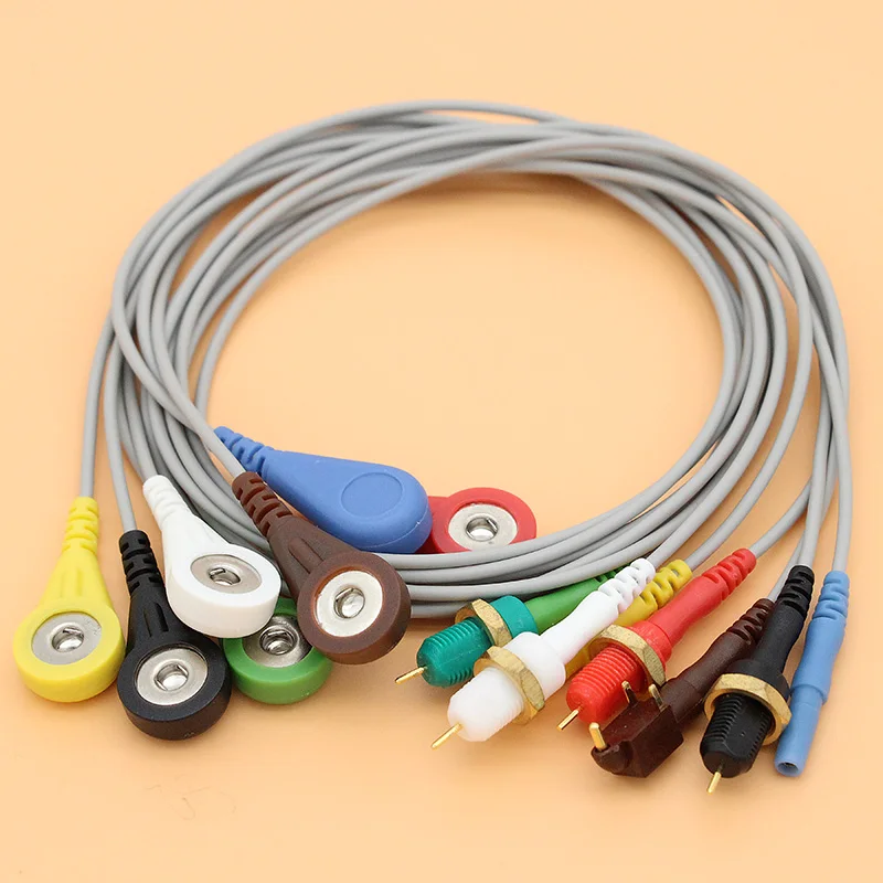 1.5mm din plug Holter ECG EKG 7 lead snap electrode cable and EEG EMG ...