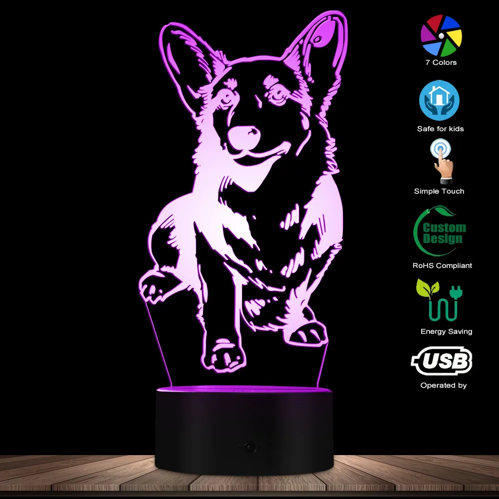 Cardigan Welsh Corgi Dog 3D Optical illusion Night Light Modern Table ...
