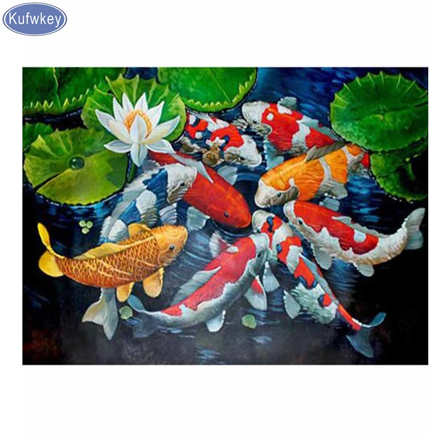 NEW Diamond mosaic Koi Golden Fish DIY 3D diamond painting full square ...