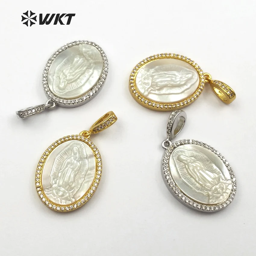 Natural White Shell Virgin Mary Medallion