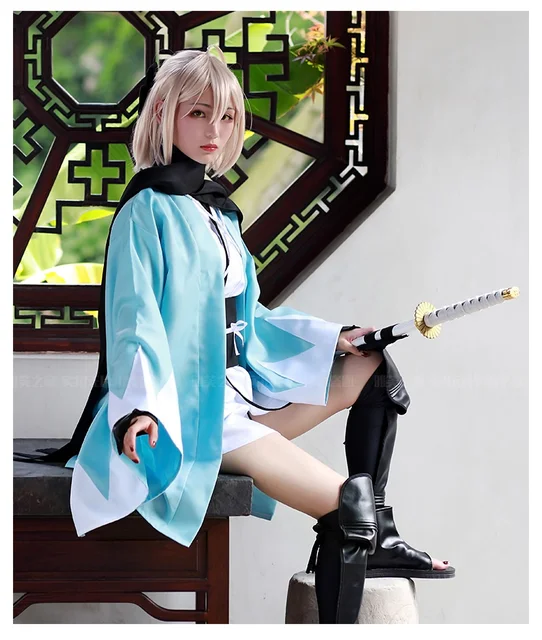 Fate Grand Order Okita Souji FGO Kimono Cosplay Costume, 40% OFF