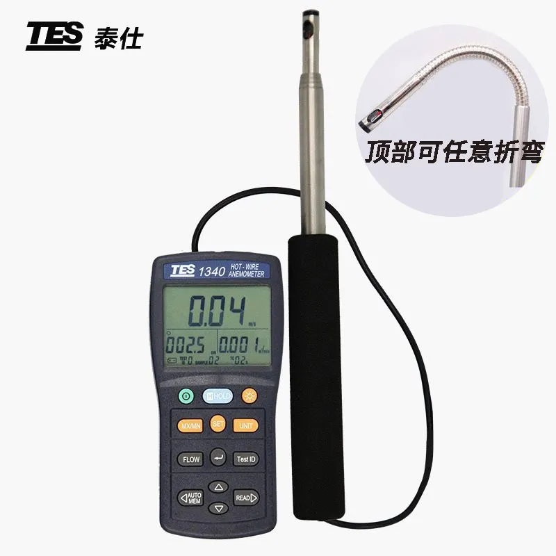 Tes-1340 Hot-wire Digital Anemometer Manual Data Memory Conduit Air ...