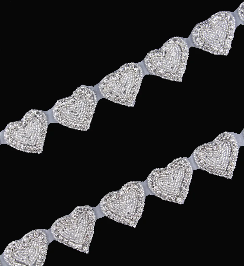 10yard Sewing Heart-shaped Wedding Rhinestone Applique Trim Hot Fix ...