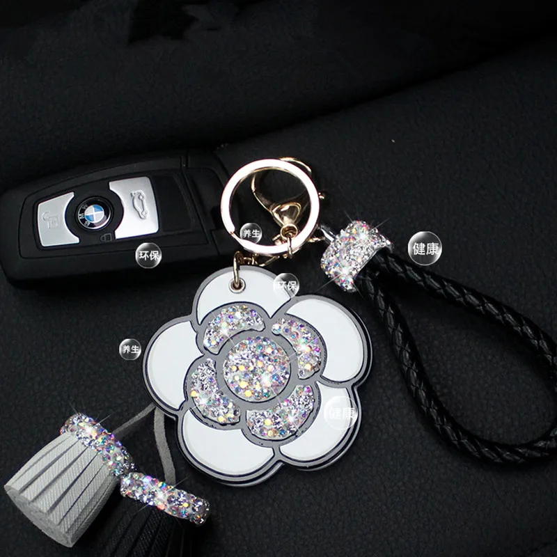 Aliexpress.com : Buy women car key ring leather crystal keychain flower ...