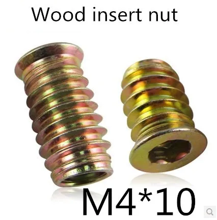 100pcs/lot M4x10mm Female Male E Nut Wood Insert Nut Dowel Screw Fixing ...