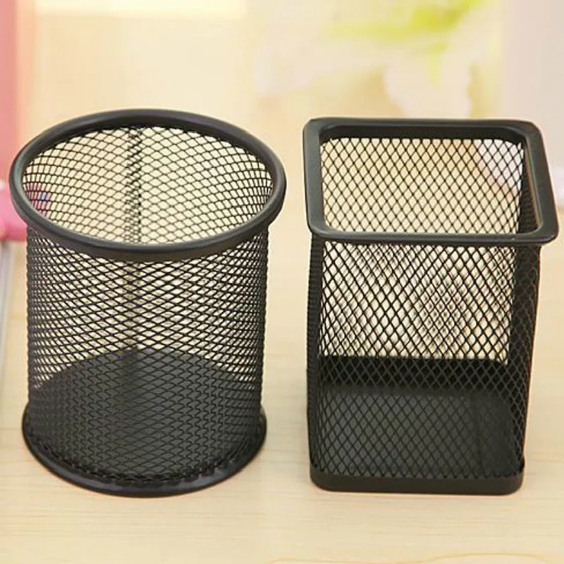 New Stationery Square Iron Spray Anti-rust Pen Holder Mesh Style Metal ...