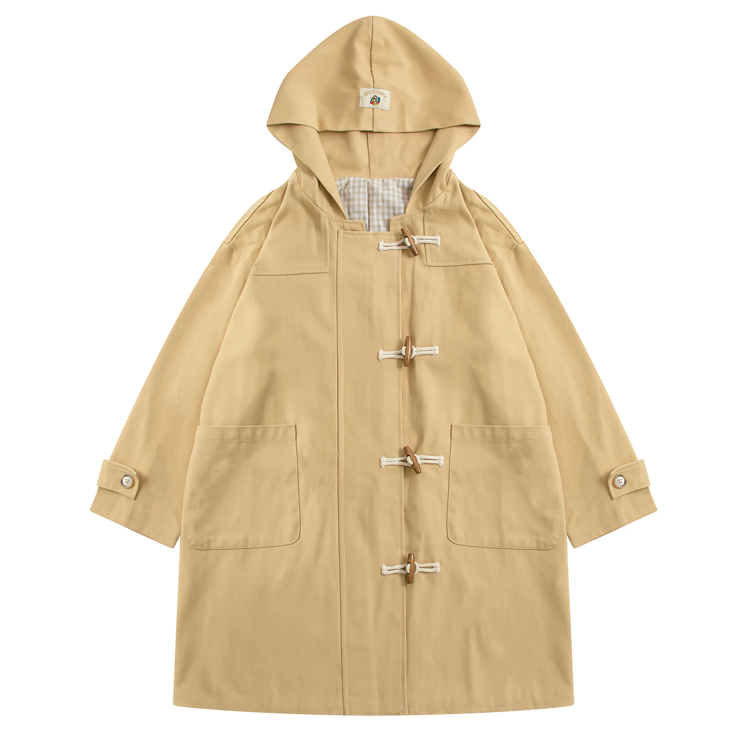 Autumn Winter New Horns Buckle Women Wool Blends Coats Hooded Outerwear