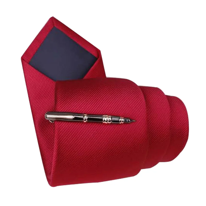Mens Unique Metal Tie Clips Clasp Black Pen Design Classic Men Neck Tie