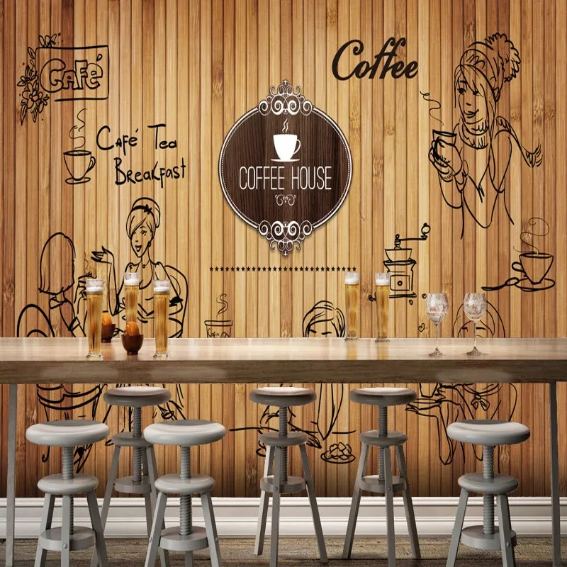 photo wallpaper Retro Nostalgic Cafe Restaurant Wallpaper living room ...