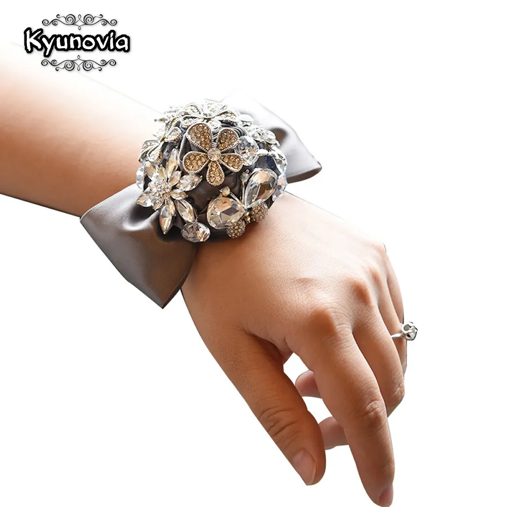 Kyunovia-Silver-Wrist-Corsage-Jewelry-Crystals-Bracelet-Silk-Ribbon ...