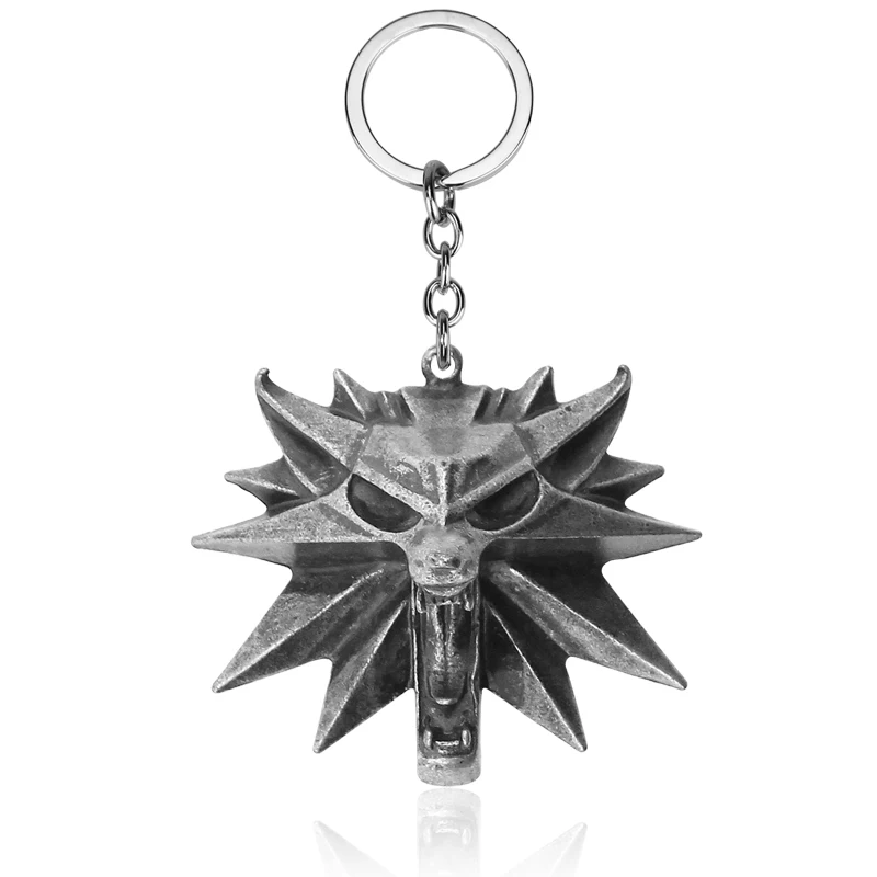 Witcher Medallion Wild Hunt Keychain Wolf Antique Silver Keyring Holder ...