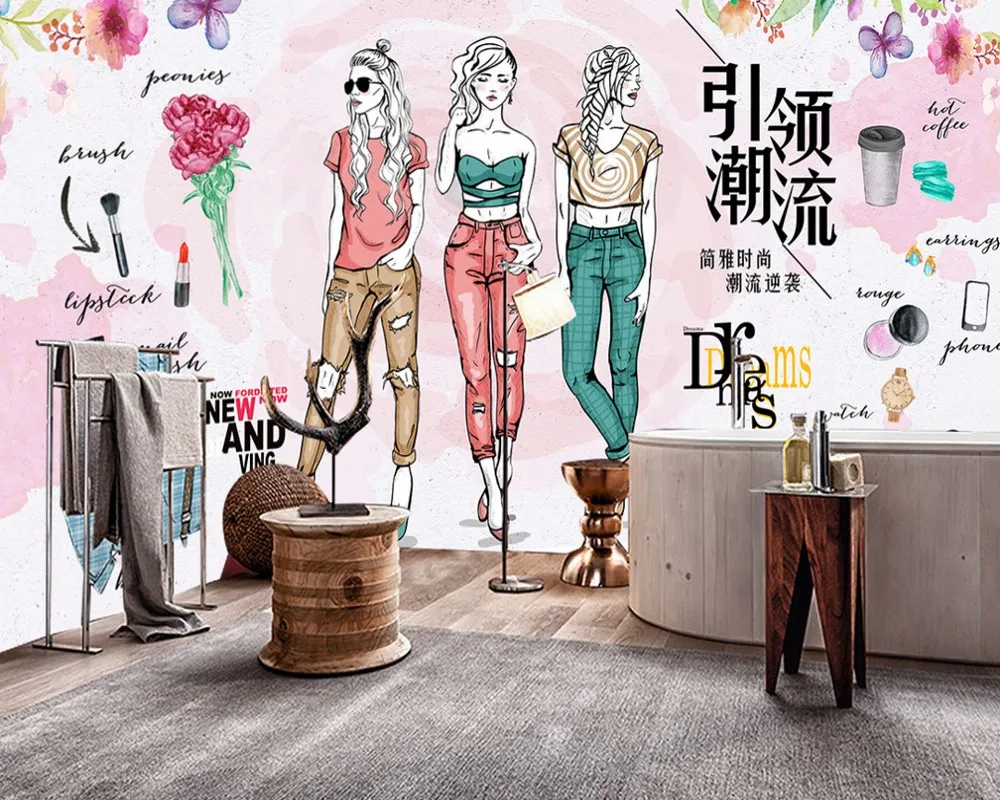 Envío de la manera acuarela pintados a mano tienda de ropa pared de ...