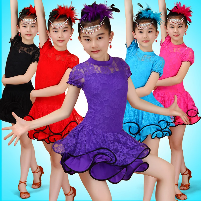 Aliexpress.com : Buy Latin Dance Dress Girls Lace Short Sleeve ...