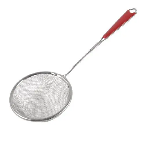 Kitchen Red Handle Stainless Steel Wire Mesh Strainer Ladle Filter 3.1 ...