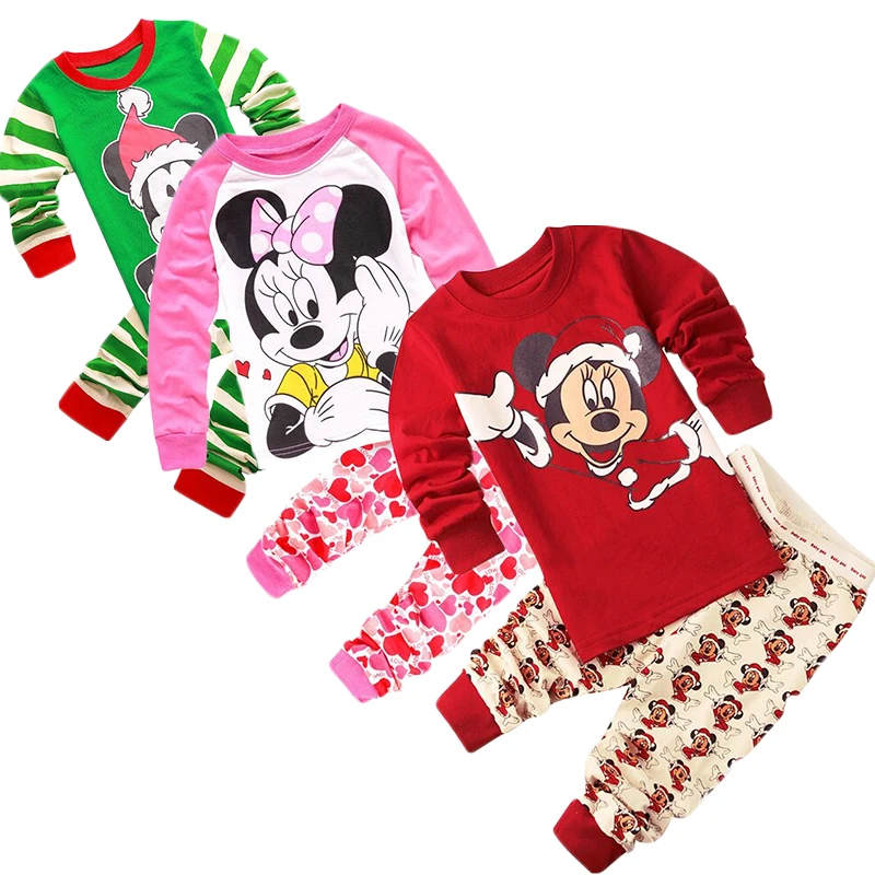 2 7T Cartoon Kids Mickey Minnie Pajama Set Children Warm Cotton Pyjamas ...