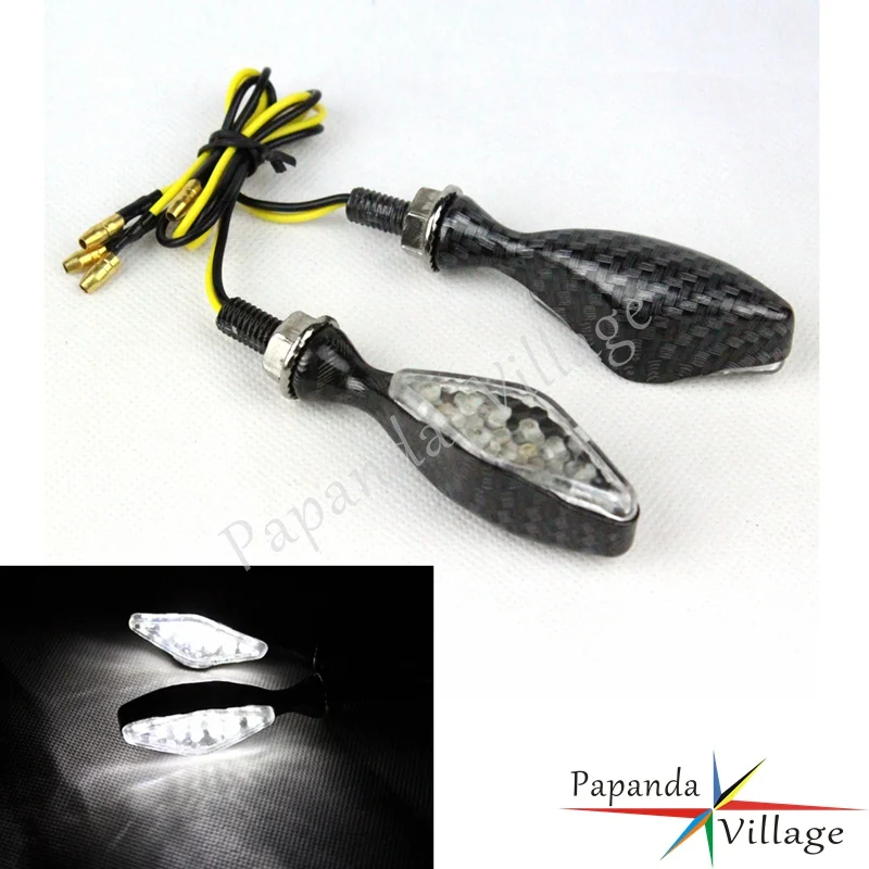 Motorcycle Carbon LED Dirt Bikes Turn Signal Lights Indicator 8mm ...