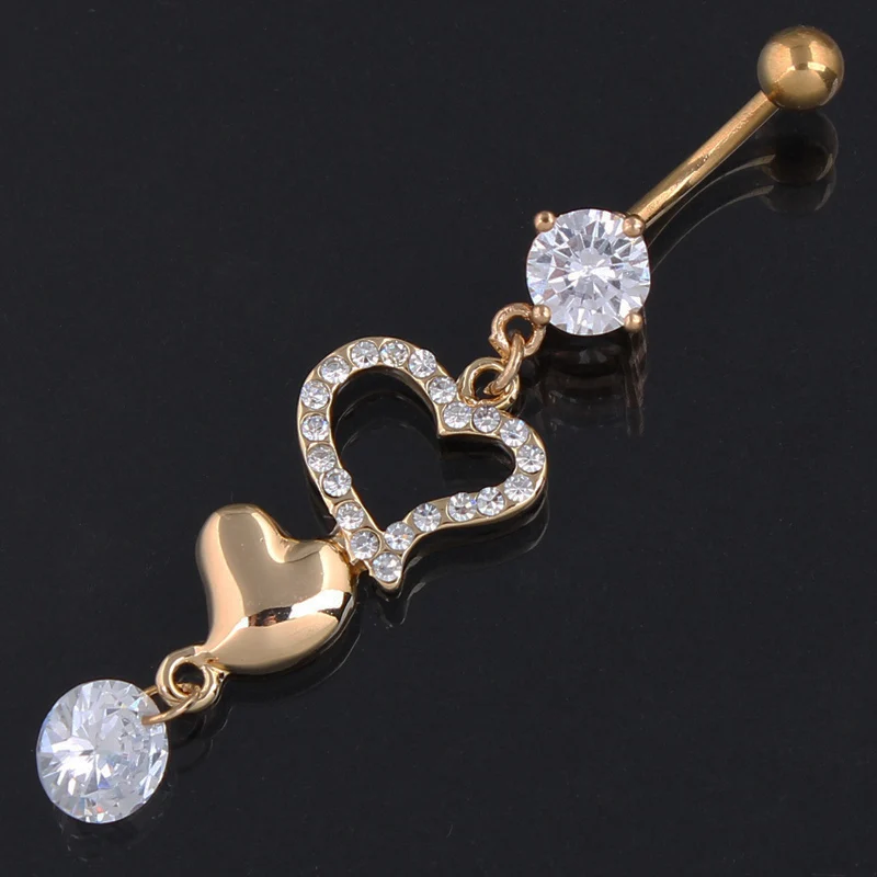 Hot Brand 14g Cz Gold Heart Belly Button Rings 1 6mm Barbell Sexy
