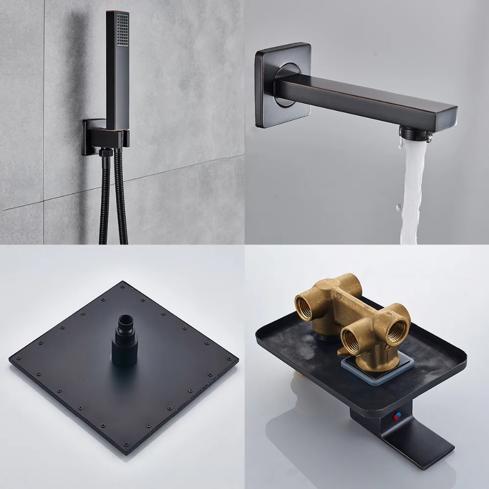 LED ORB Blacked Concealed Shower Set Hot Cold Mixer Shower Set Brass ...