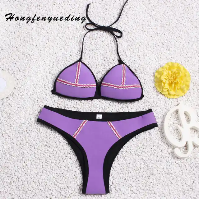 Hongfenyueding Neoprene Swimsuit Brazilian Bikini Set Triangle Bra