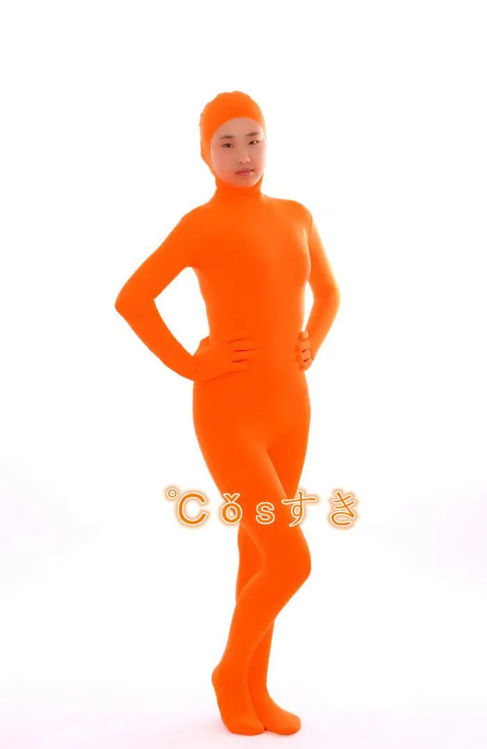 Free Shipping New Arrival Orange Lycra Spandex Open Face Zentai Suit