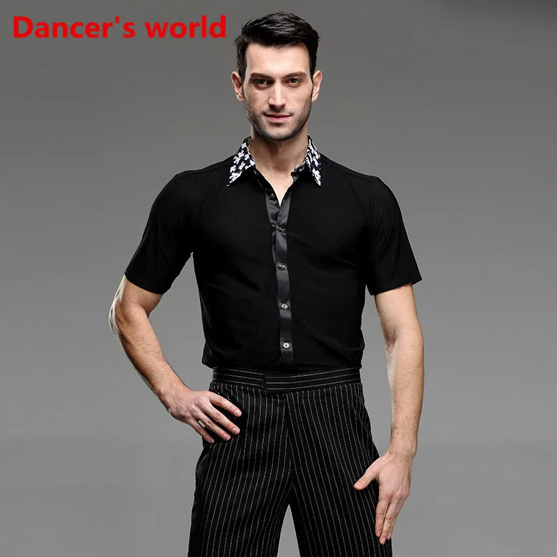 Short Sleeves V Collar Tie Mens Latin Shirts Dance Top Ballroom Latin ...