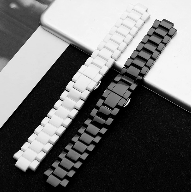 High-end Black / White Ceramic Watch Strap 22mmx11mm Watchband Ceramic ...