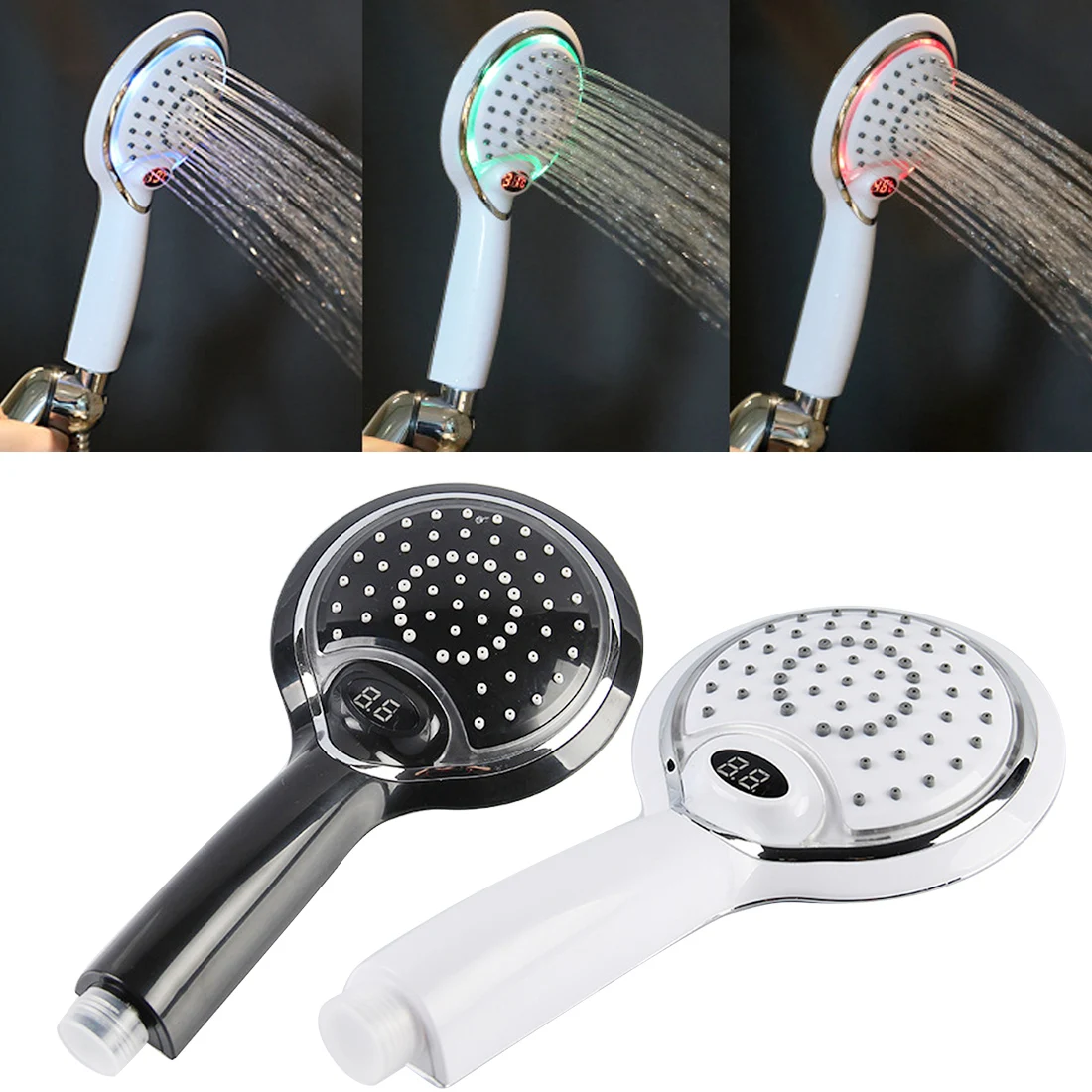 Automatic Led Light Shower Head 3 Color Led Handheld Bathroom Digital