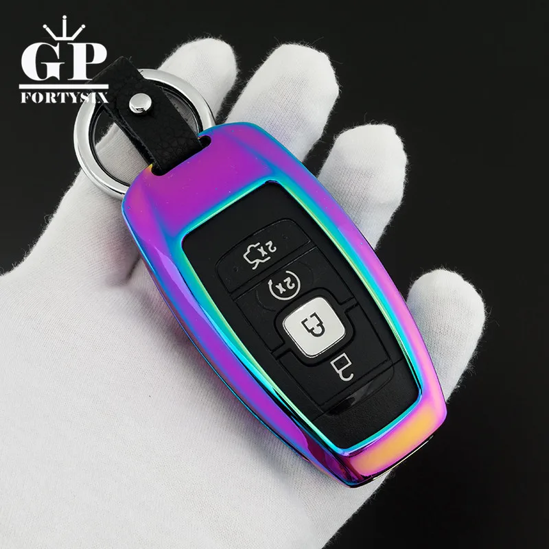 Zinc Alloy car key cover case Protect Holder+Leather Keychain ring for ...