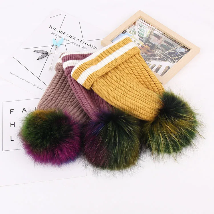 Fourrure 100% Reel Fourrure De Raton Laveur Pom Pom Chapeau Femmes ...