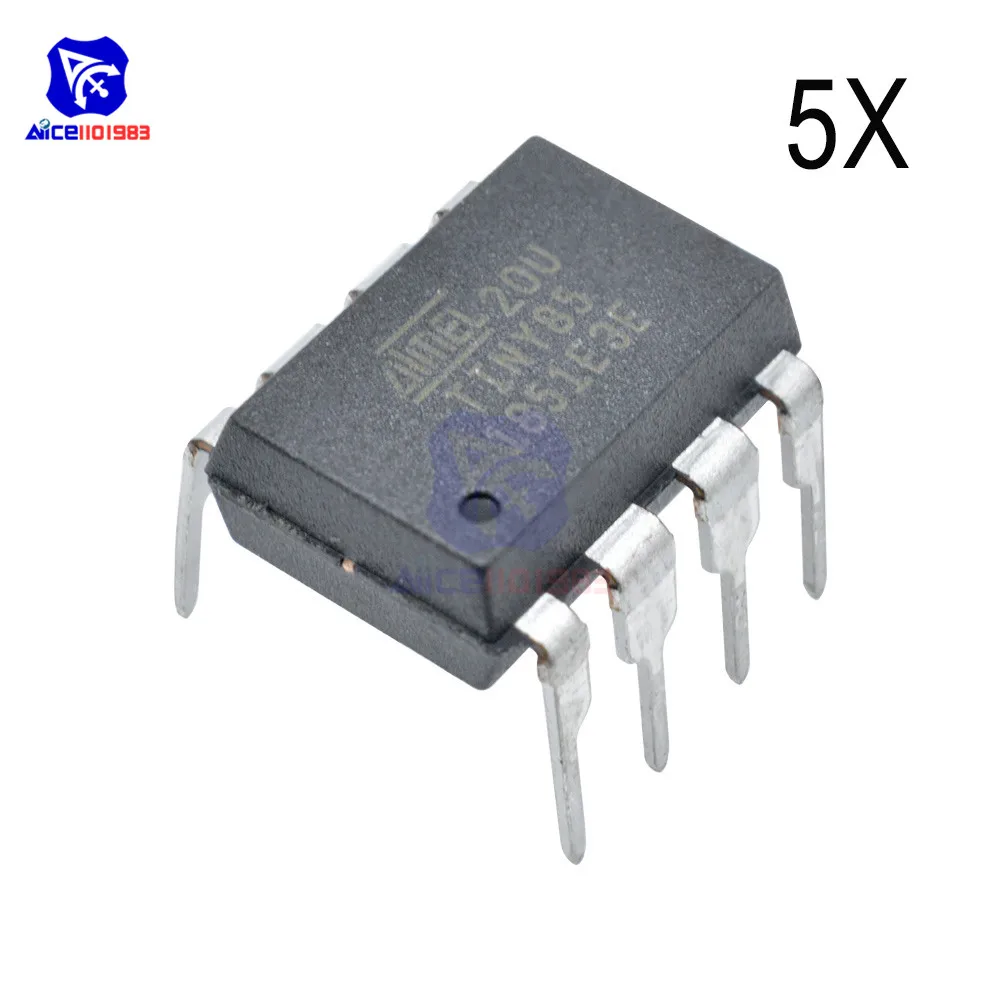 Diymore 5 Pcs/lot Ic Chips Attiny85-20pu Attiny85 Mcu 8bit Attiny 20mhz 8 Pin Dip-8 Attiny85 ...