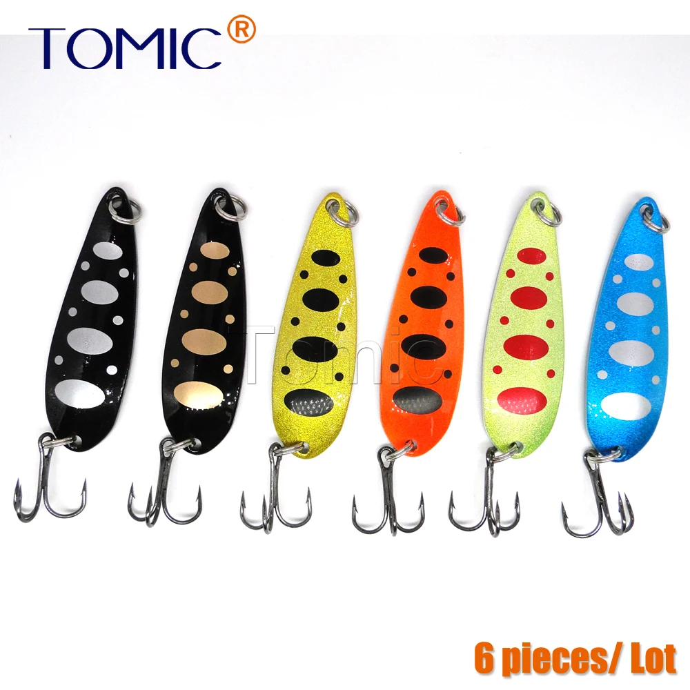 Tomic 6pcs 7.5g trolling fishing spoons lake stream area trout spoons ...