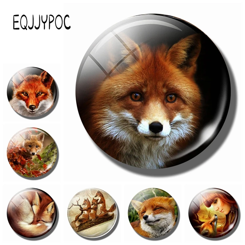 Lovely Red Fox Fridge Magnets Cute Animals 30mm Glass Crystal Magnetic ...