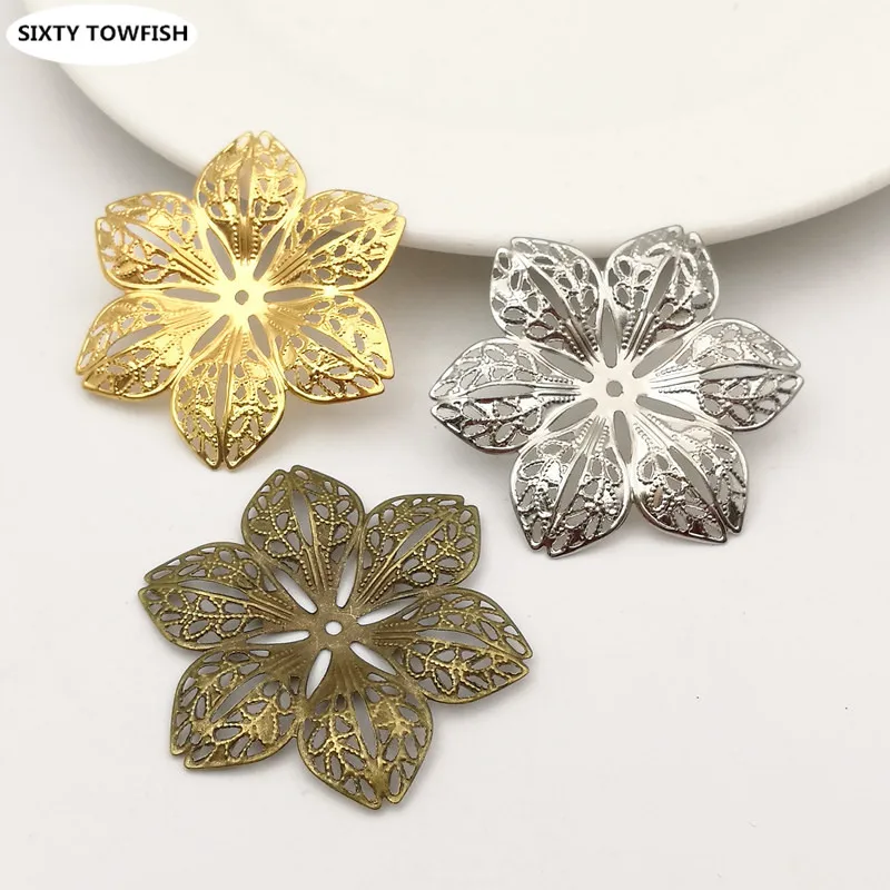 20/100 Pieces 43mm 4Colors Metal Filigree Flowers Slice Charms base DIY ...