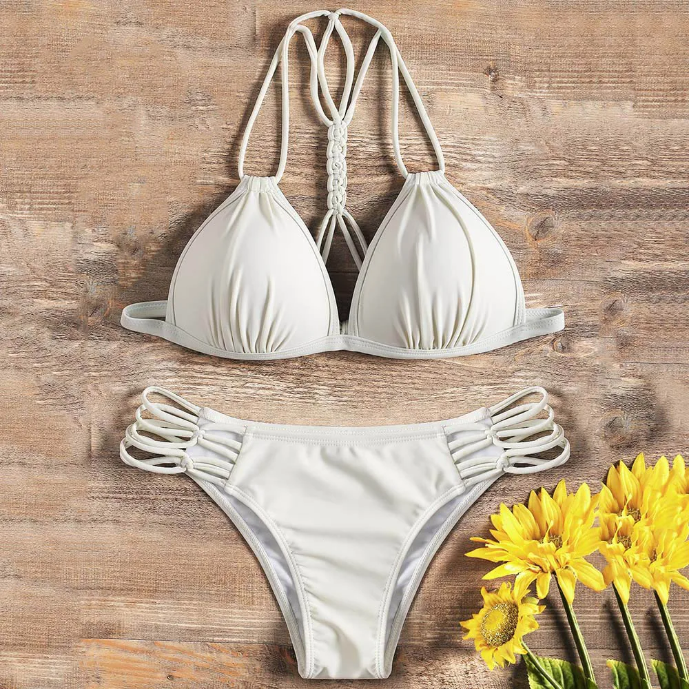 Zaful Bikini Set Swimsuit Molded Cup Strappy Bikini Set Bathing Suit