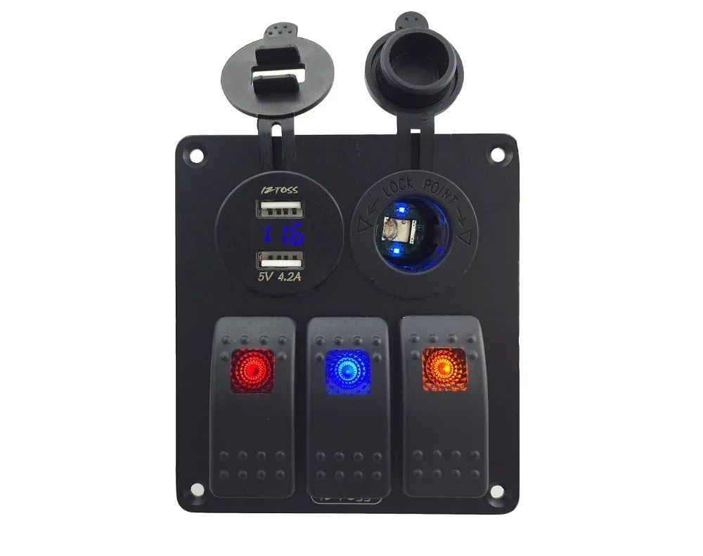 IZTOSS ed 3 gang DC 12V switch panel with 12V voltage power socket and ...