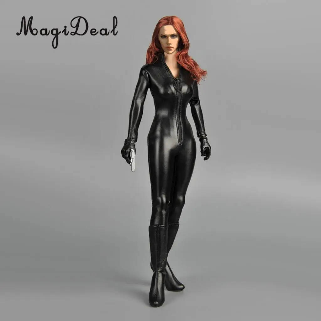 Magideal High Quality 1 6 Scale Female Clothes Black Faux Leather
