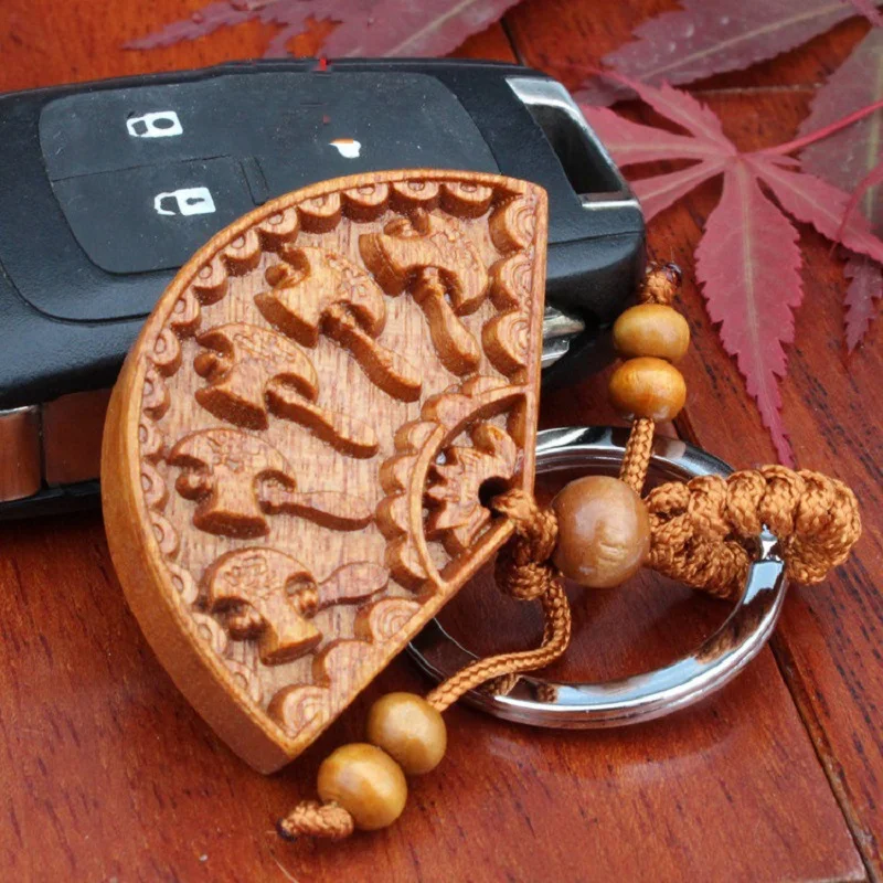 1pc/lot New Arrival Handmade woodwork Keychain 5 axe Wood Carving Car ...