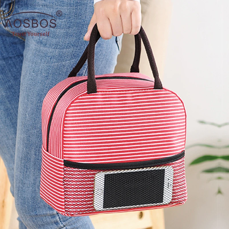 Aosbos Picnic Lunch Bag Portable Thermal Insulated Stripe Cooler Tote ...