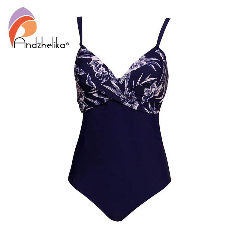 Andzhelika 플러스 사이즈 원피스 수영복 여성 여름 대형 컵 프린트 수영복 섹시한 폴드 바디 수트 비치 수영복 ...