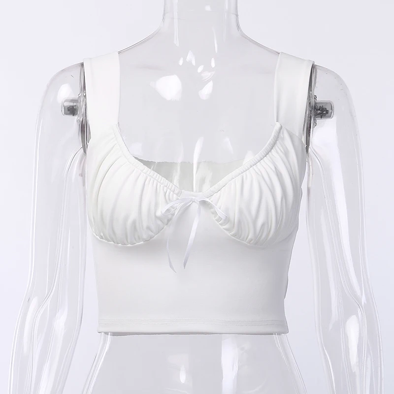 Milkmaid Crop Top White Ruched Summer Outfit Vintage Style