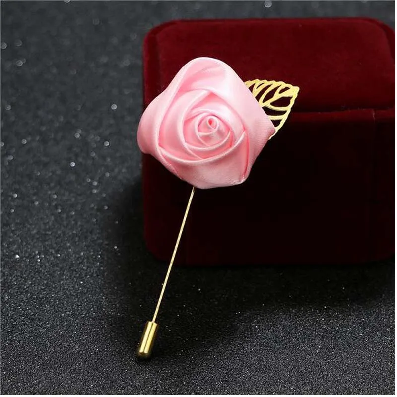 10Pcs Best Man Groom Boutonniere Pink Silk Satin Rose Flower men ...