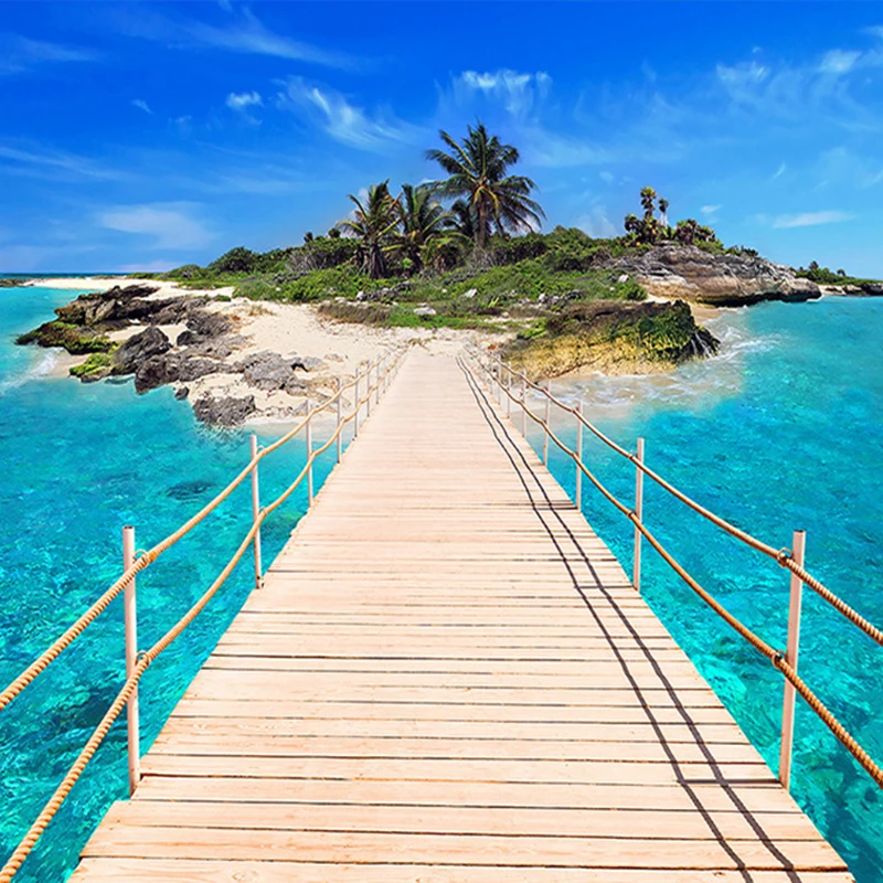 Modern Seaside Landscape Wall Cloth 3D Wood Bridge Islands Wall ...